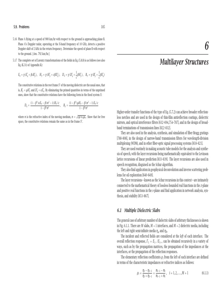 Multilayer Structures: 5.9. Problems | PDF | Mirror | Reflection (Physics)