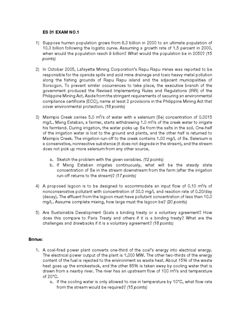 Environmental Engineering Quiz | PDF | Selenium | Irrigation