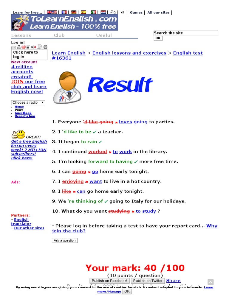 Verb Patterns - Exercise To Learn English | PDF | Philology | Language ...