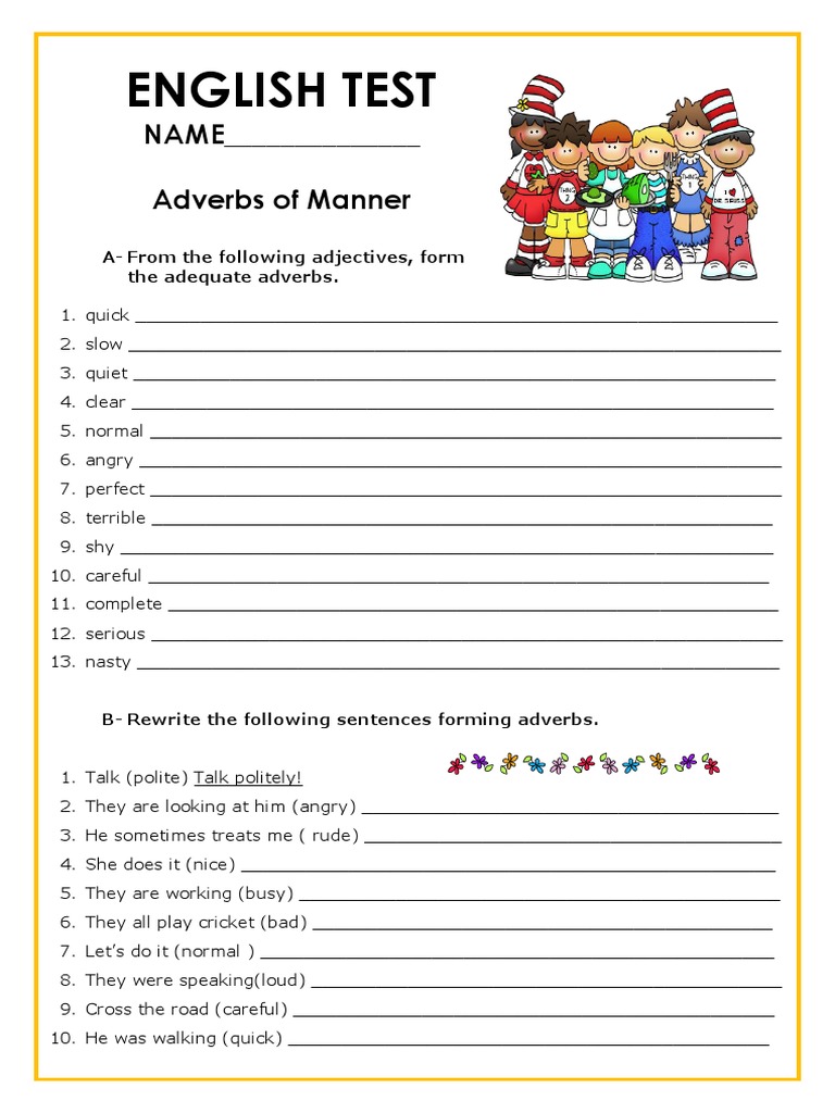 English Test: NAME - Adverbs of Manner | PDF | Language Arts & Discipline