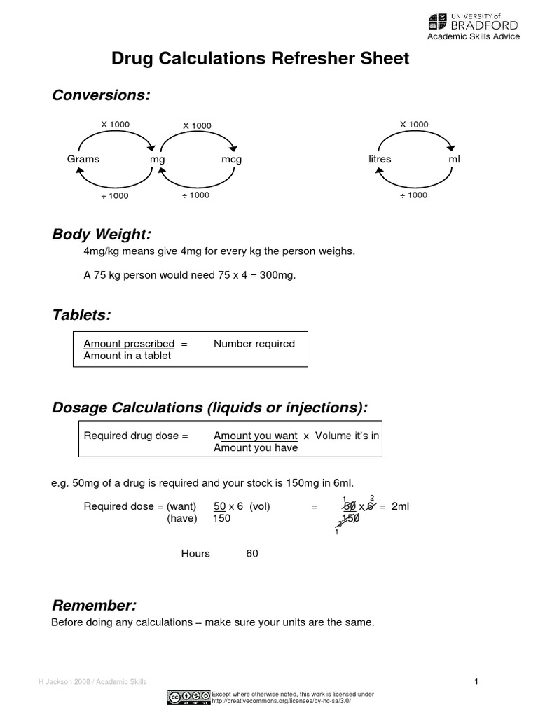 Drug Calculations For Nurses | PDF | Dose (Biochemistry) | Chemistry
