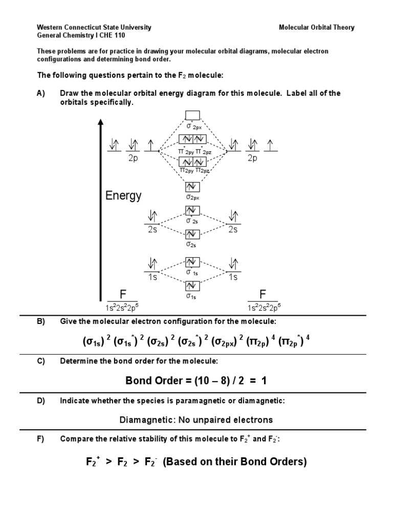 CHE 110 Molecular Orbital Practice Problems Answers PDF | PDF ...