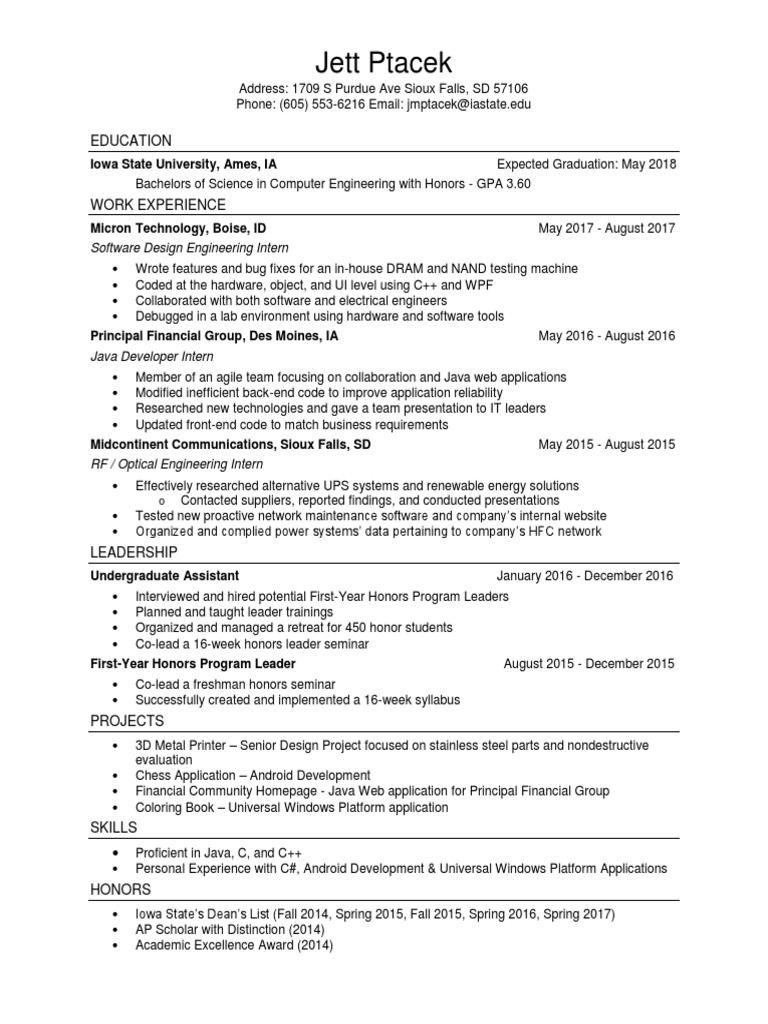 Resume Fall 2017 | PDF | Java (Programming Language) | Software