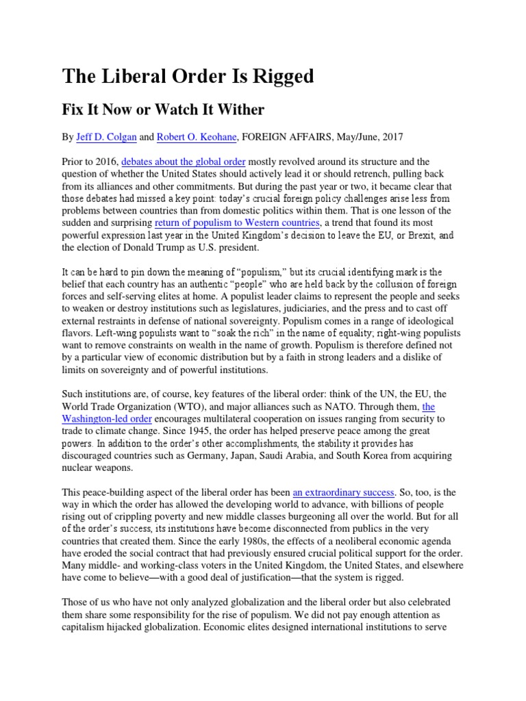 The Liberal Order Is Rigged | PDF | Populism | Globalization
