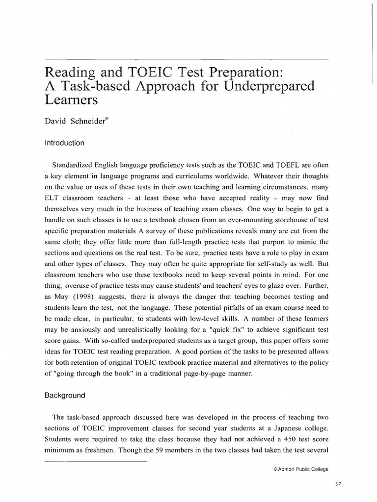 Reading and TOEIC Test Preparation: A Task-Based Approach For ...