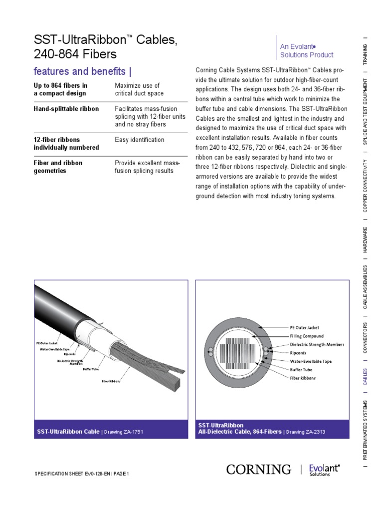 Sst-Ultraribbon Cables, 240-864 Fibers: Features and Benefits | PDF ...