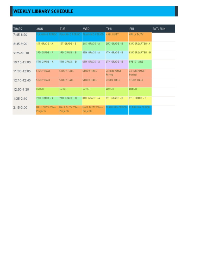 Weekly Library Schedule | PDF