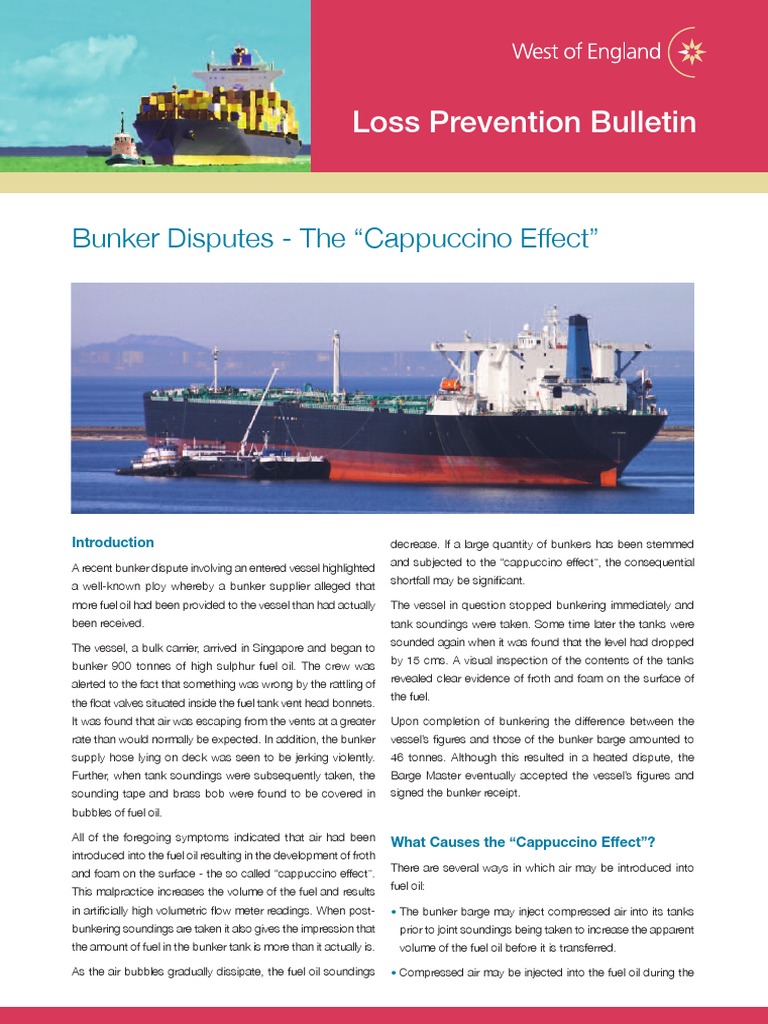 West of England Loss Prevention Bulletin Bunker Disputes the Cappuccino ...