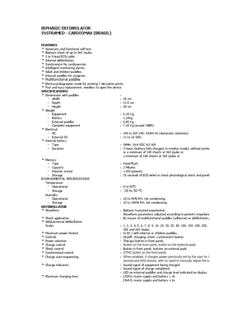 Technical Specification Instramed Cardiomax New - 2 PDF | PDF | Electrocardiography | Electronic ...