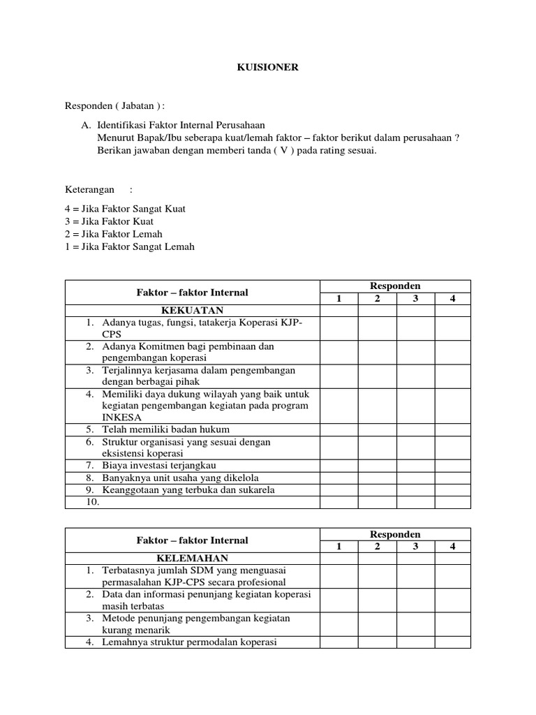 Kuisioner Analisis Swot | PDF