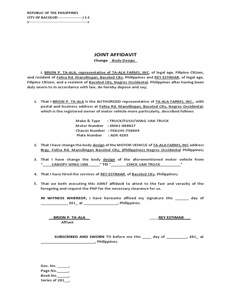 Joint Affidavit: Change - Body Design | PDF | Business | Finance ...
