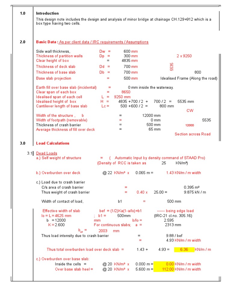 BOX Culvert Load Details | PDF | Structural Load | Lane