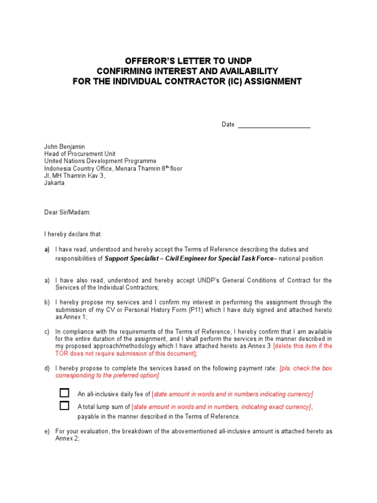 UNDP Individual Contractor Offer Letter | PDF | Government | Business