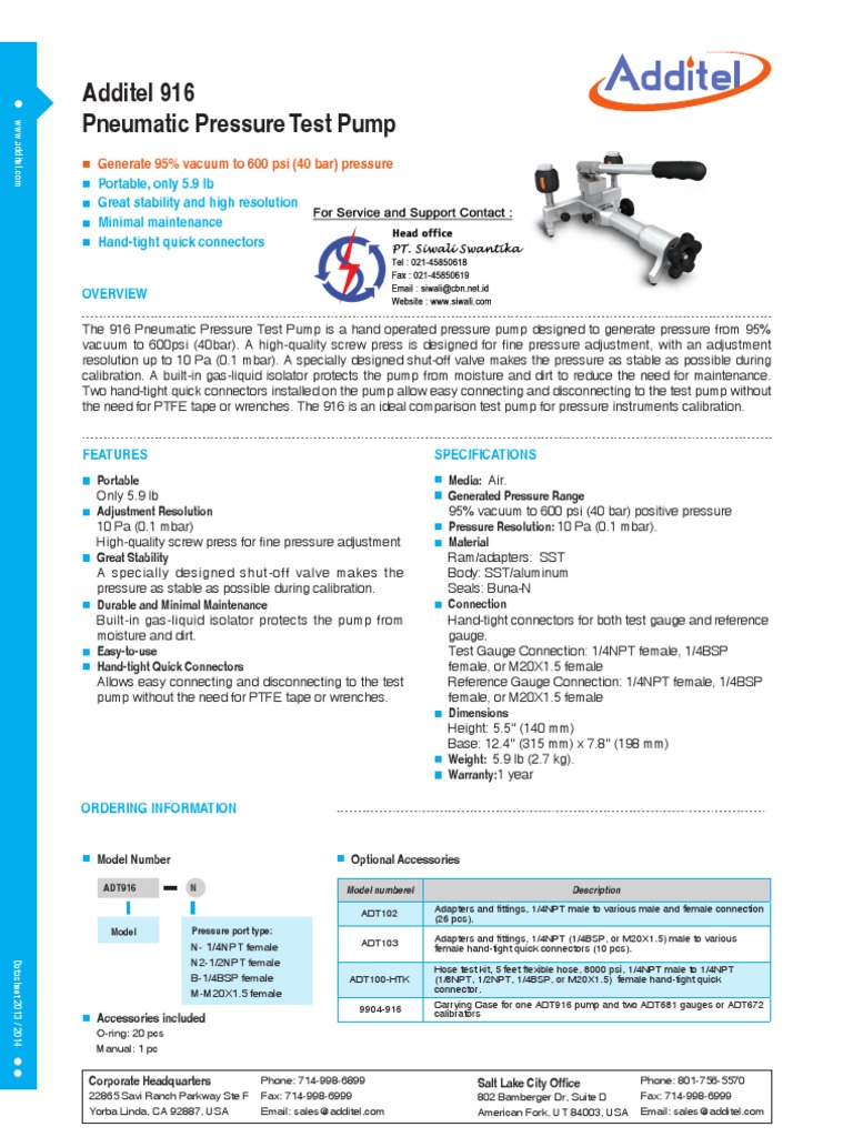 916 - Pneumatic Pressure Test Pump PDF | PDF | Pump | Pressure