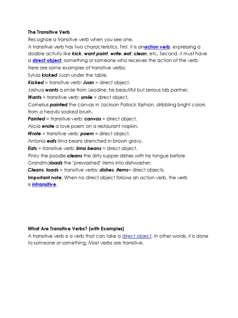 Action Verb Direct Object | Download Free PDF | Object (Grammar) | Verb