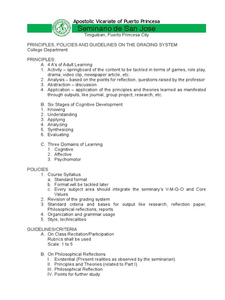 Academic Policies and Grading System | PDF | Theory | Cognition