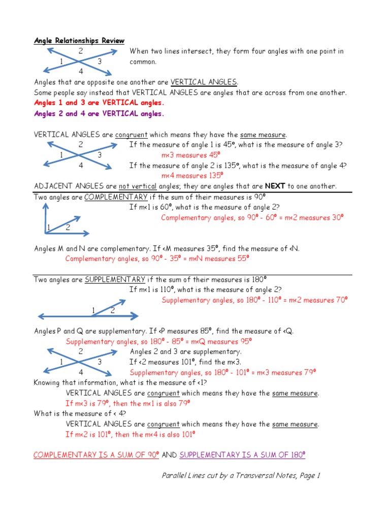 Transversal Study Guide | PDF | Angle | Euclidean Geometry