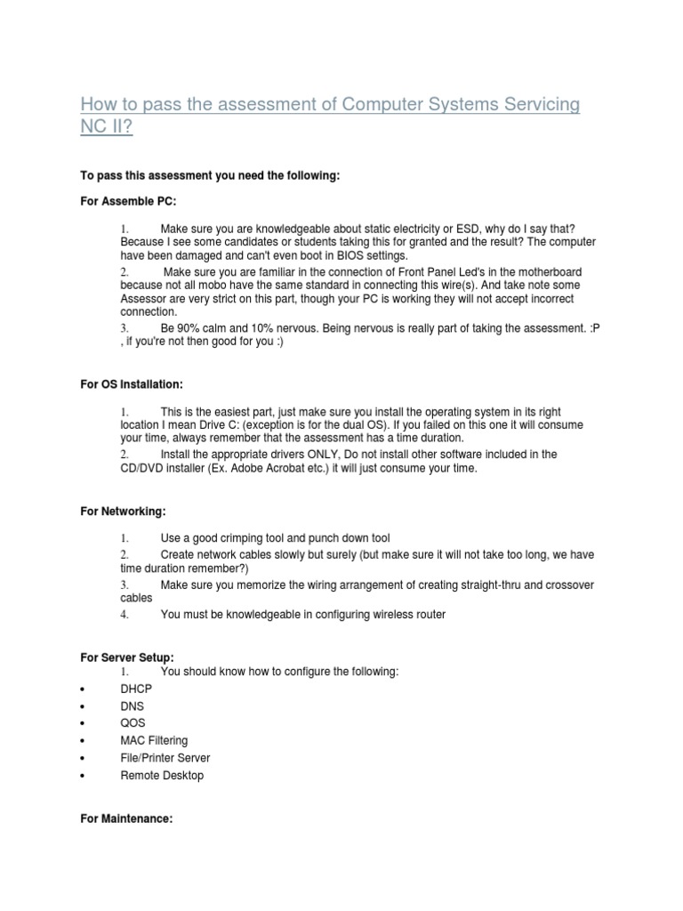 How To Pass The Assessment of Computer Systems Servicing NC II | PDF ...