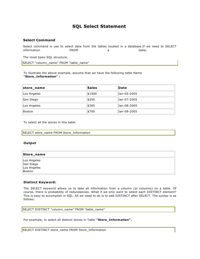 SQL Select Statement Basics | PDF