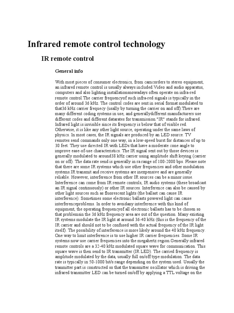 How Infrared Remote Controls Work | PDF | Ultraviolet | Infrared