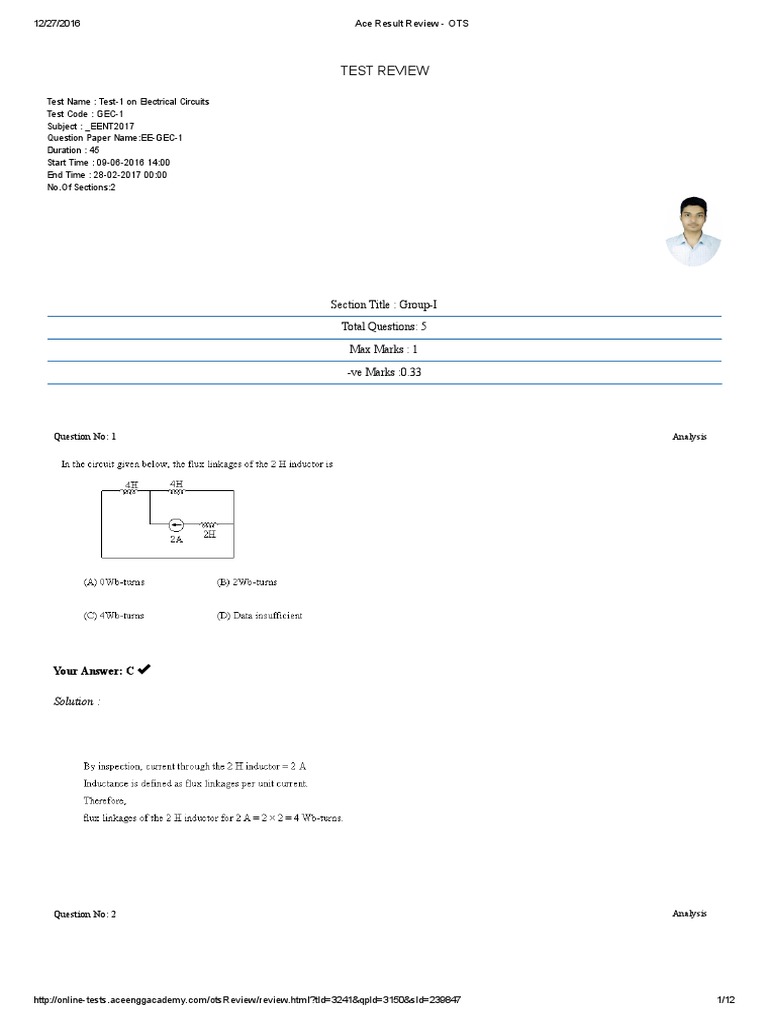 Test Review: Section Title: Group I Total Questions: 5 Max Marks: 1 Ve ...