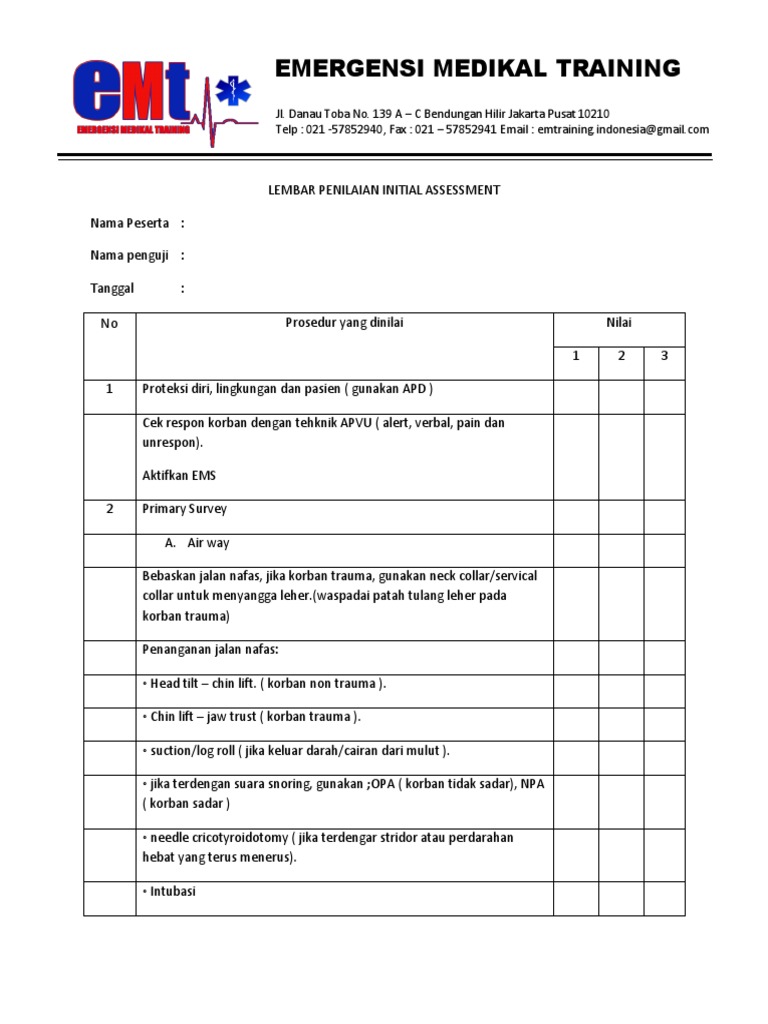 Lembar Penilaian Initial Assessment | PDF