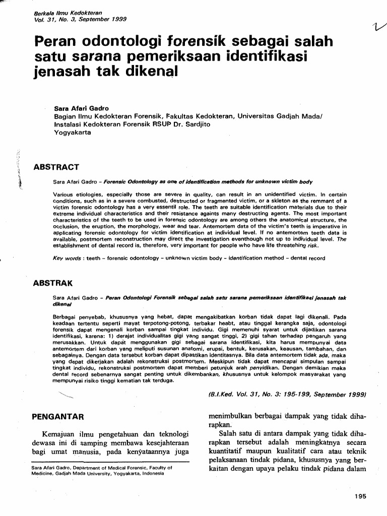 Peran Odontologi Forensik PDF | PDF
