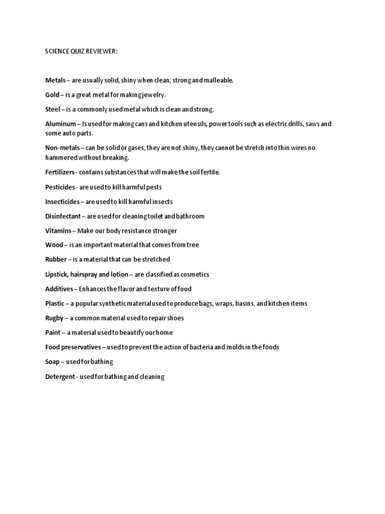 Science Quiz Reviewer From Mam | PDF | Home & Garden | Science ...