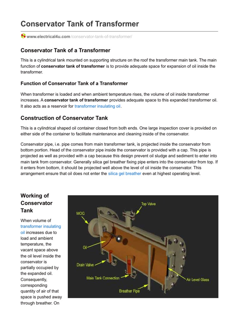 Air Cell & Conservator Tank of Transformer | PDF | Transformer ...
