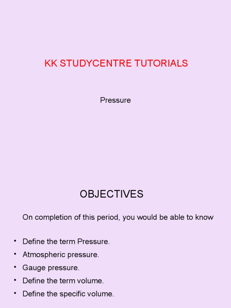 KK Studycentre Tutorials: Pressure | PDF | Pressure | Density