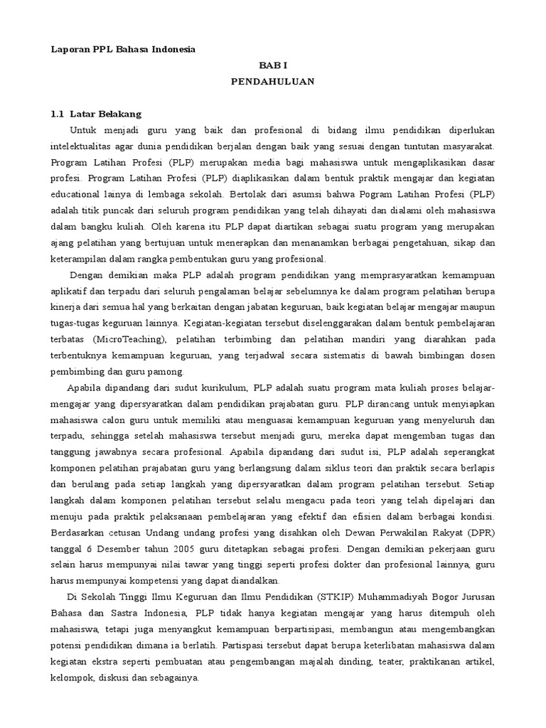 Contoh Laporan PPL Bahasa Indonesia | PDF