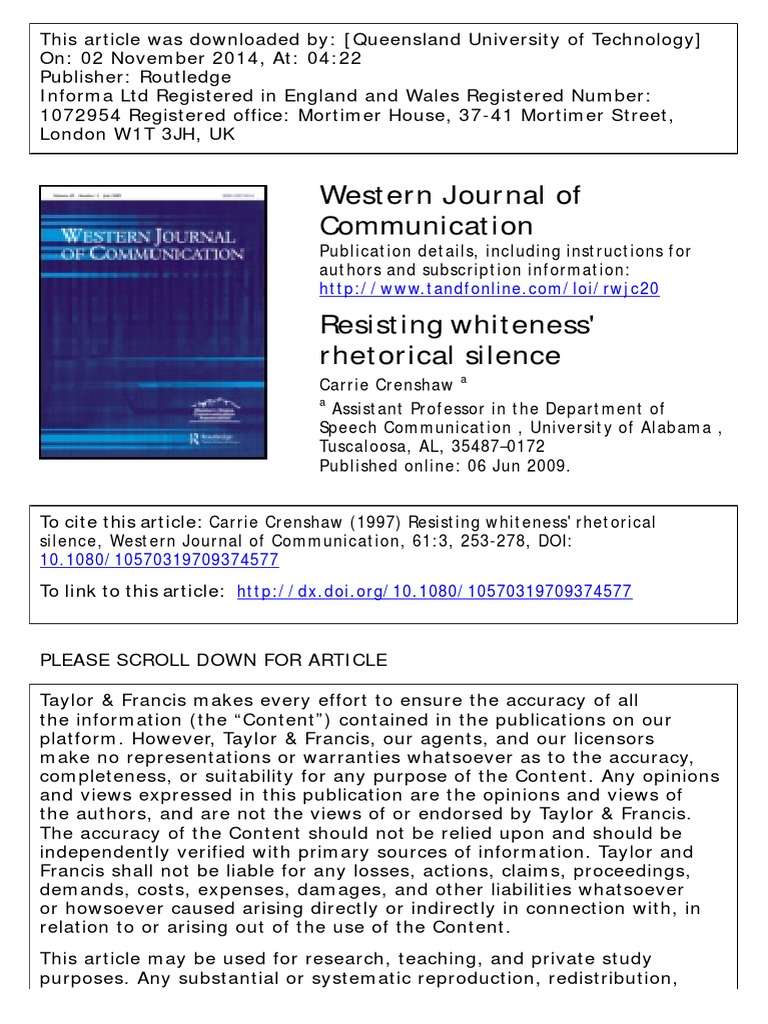 Resisting Whiteness' Rhetorical Silence | PDF | Whiteness Studies ... Resisting Whiteness' Rhetorical Silence | PDF | Whiteness Studies ...
