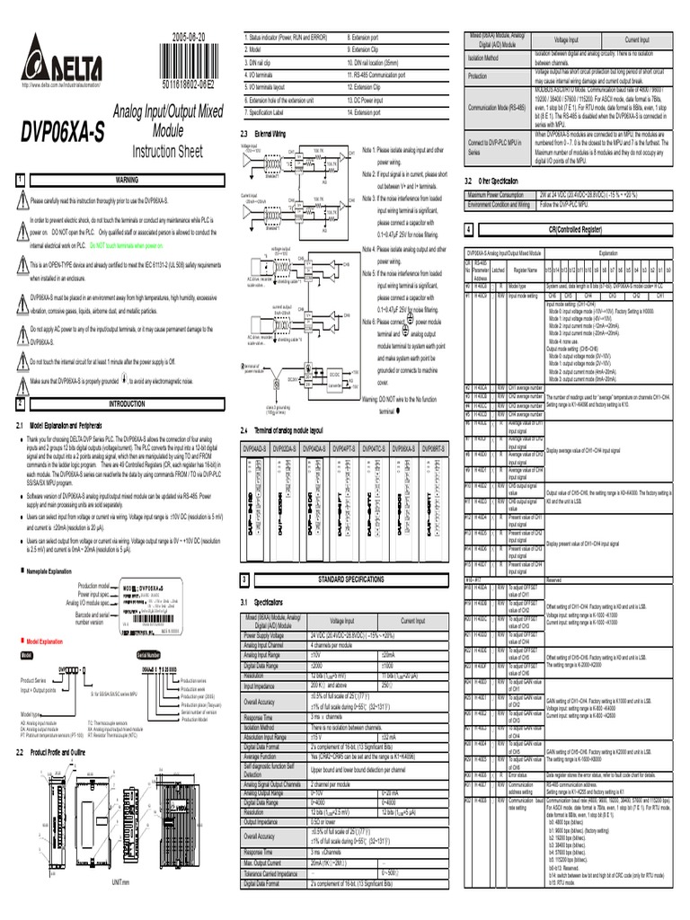 DVP06XA-S Mixed Analog Input-Output Module | PDF | Electronic Circuits ...