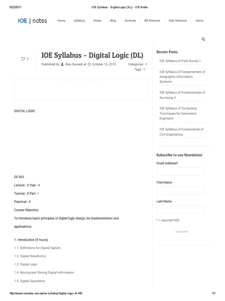 IOE Syllabus - Digital Logic (DL) - IOE Notes | PDF | Logic Gate ...