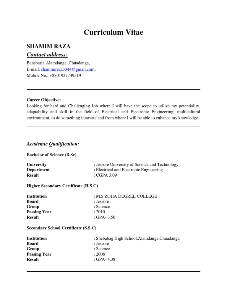 CV Shamim Eee | PDF | Microprocessor | Electronics