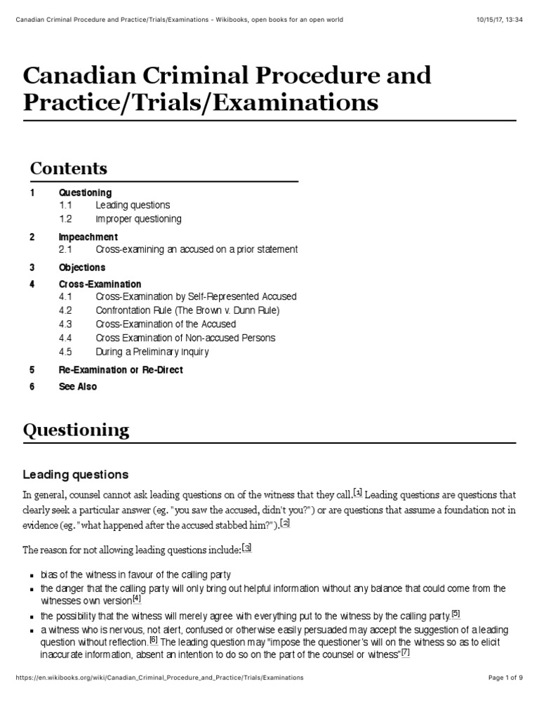 Canadian Criminal Procedure and Practice:Trials:Examinations ...