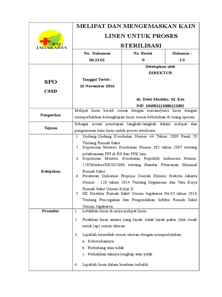 Spo Melipat Linen Di CSSD | PDF