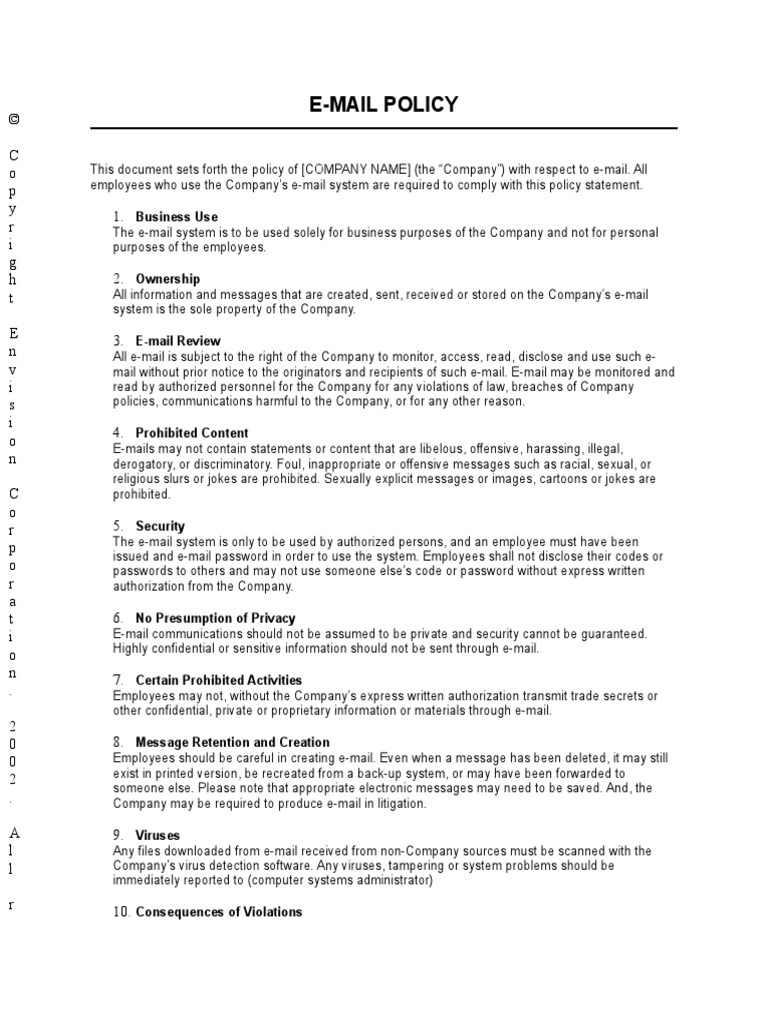 Email Policy Strict | PDF | Information Sensitivity | Copyright
