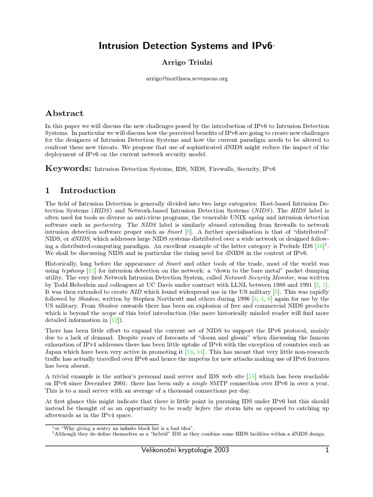 Spi2003 Ids and Ipv6 | PDF | I Pv6 | Transport Layer Security