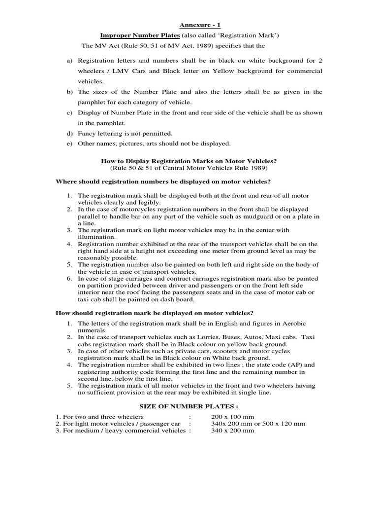 Proper Display of Registration Numbers: Understanding Motor Vehicle ...