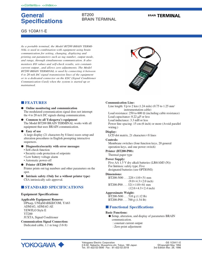 General Specifications: BT200 Brain Terminal | PDF | Hertz | Modulation