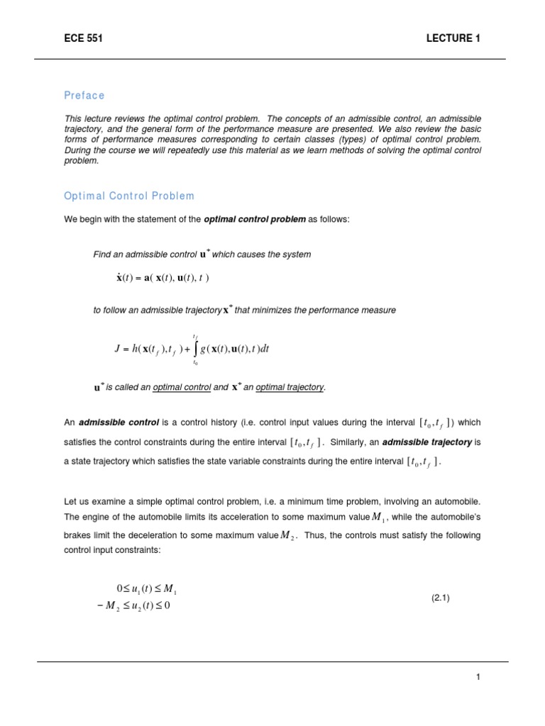 ECE 551 Lecture 1 | PDF | Optimal Control | Mathematical Optimization
