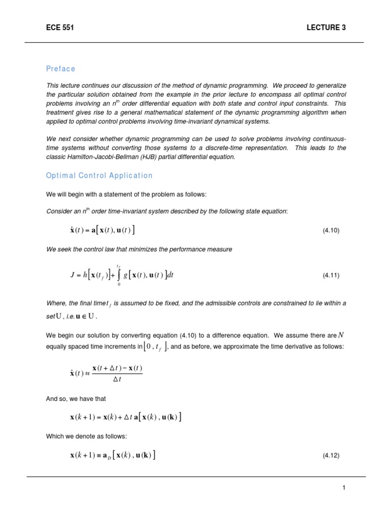 ECE 551 Lecture 3 | PDF | Optimal Control | Dynamic Programming