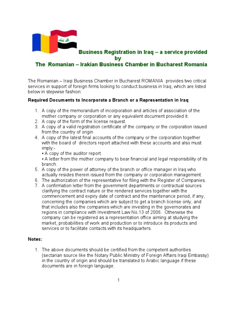 Business Registration in Iraq | PDF | Romania | Business