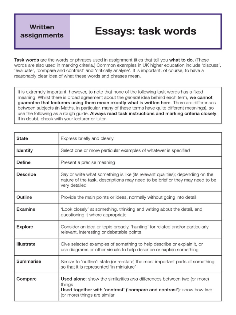 Essays: Task Words: Written Assignments | PDF | Essays | Reason