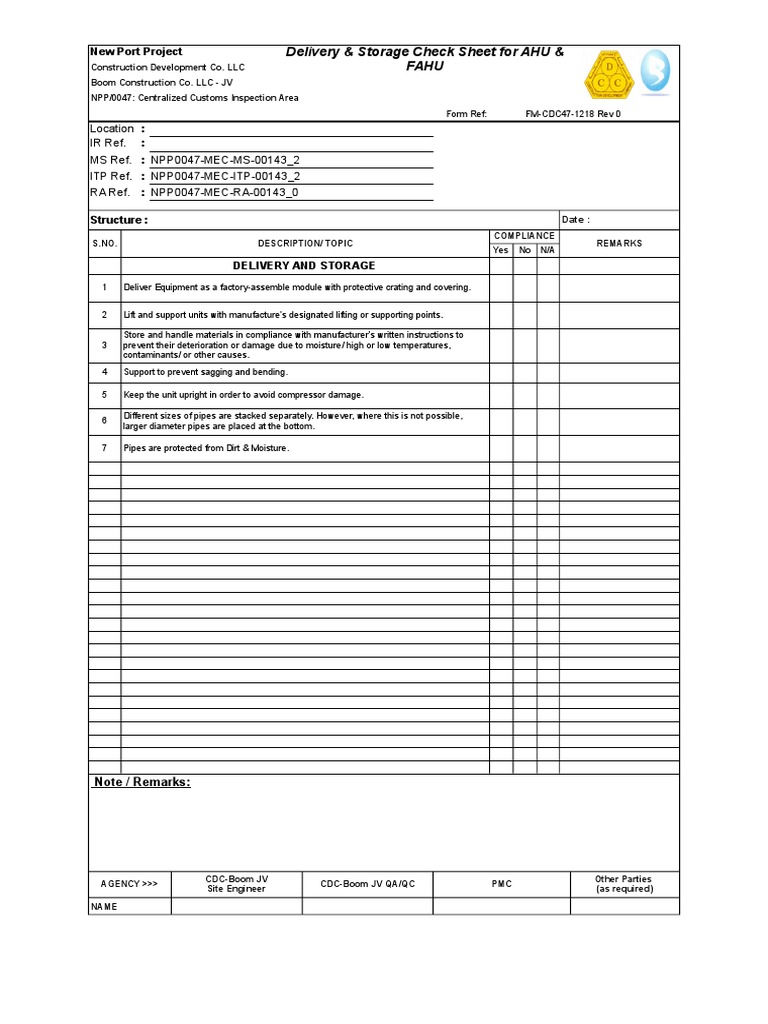 Checklist For Installation Testing & Commissioning of AHU's & FAHU's ...