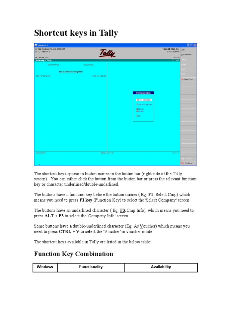 Shortcut Keys in Tally: Function Key Combination | PDF | Voucher ...
