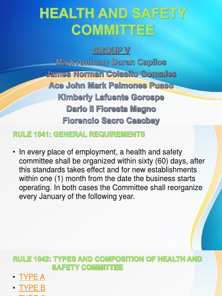 Health and Safety Committee Guidelines | PDF | Occupational Safety And ...