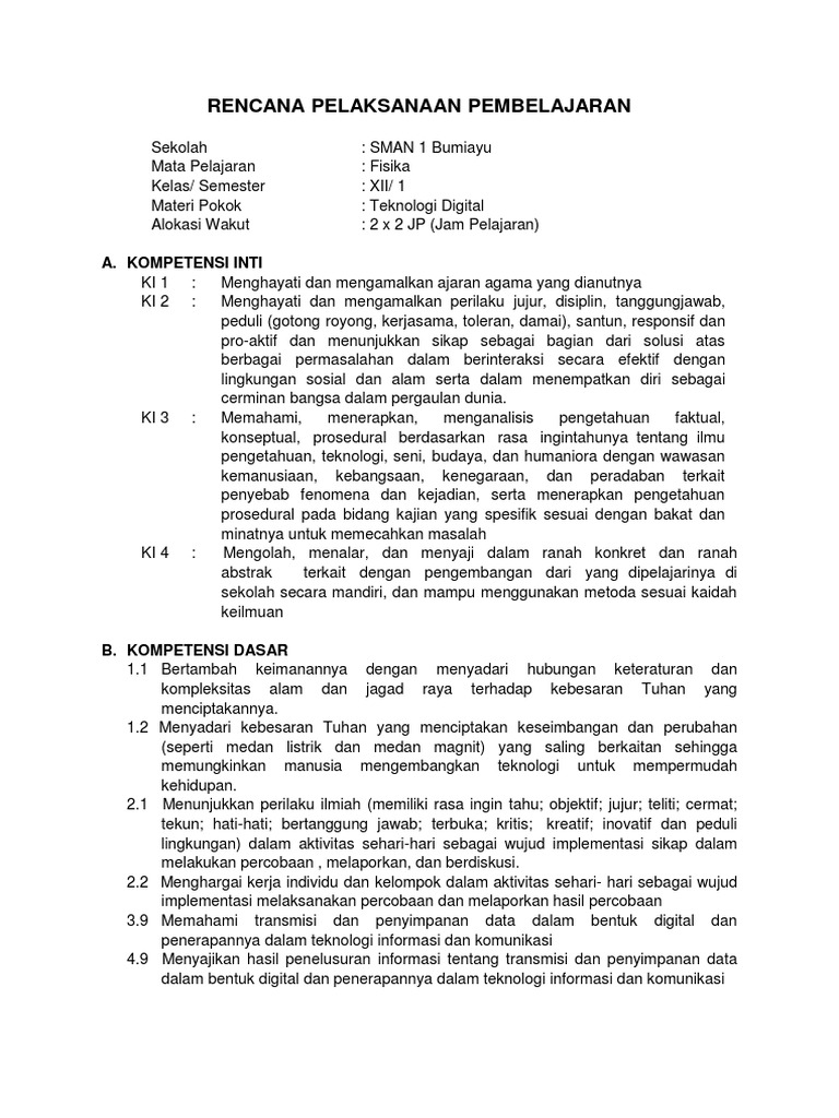 RPP Digital Fisika Kelas XII SMAN 1 | PDF