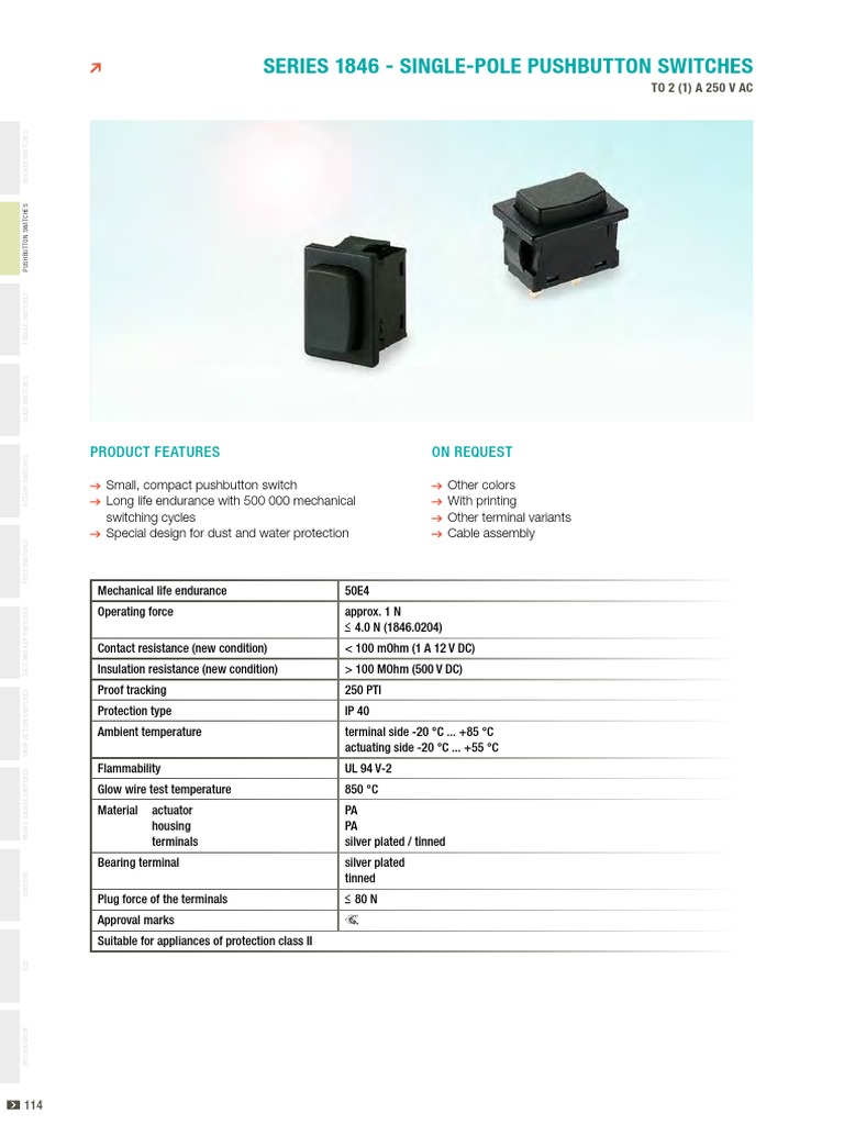 Series 1846 - Single-Pole Pushbutton Switches: Product Features On ...